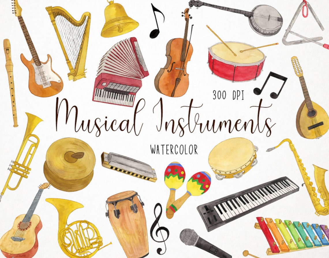 Watercolor Musical Instruments Clipart Music Clipart - Etsy