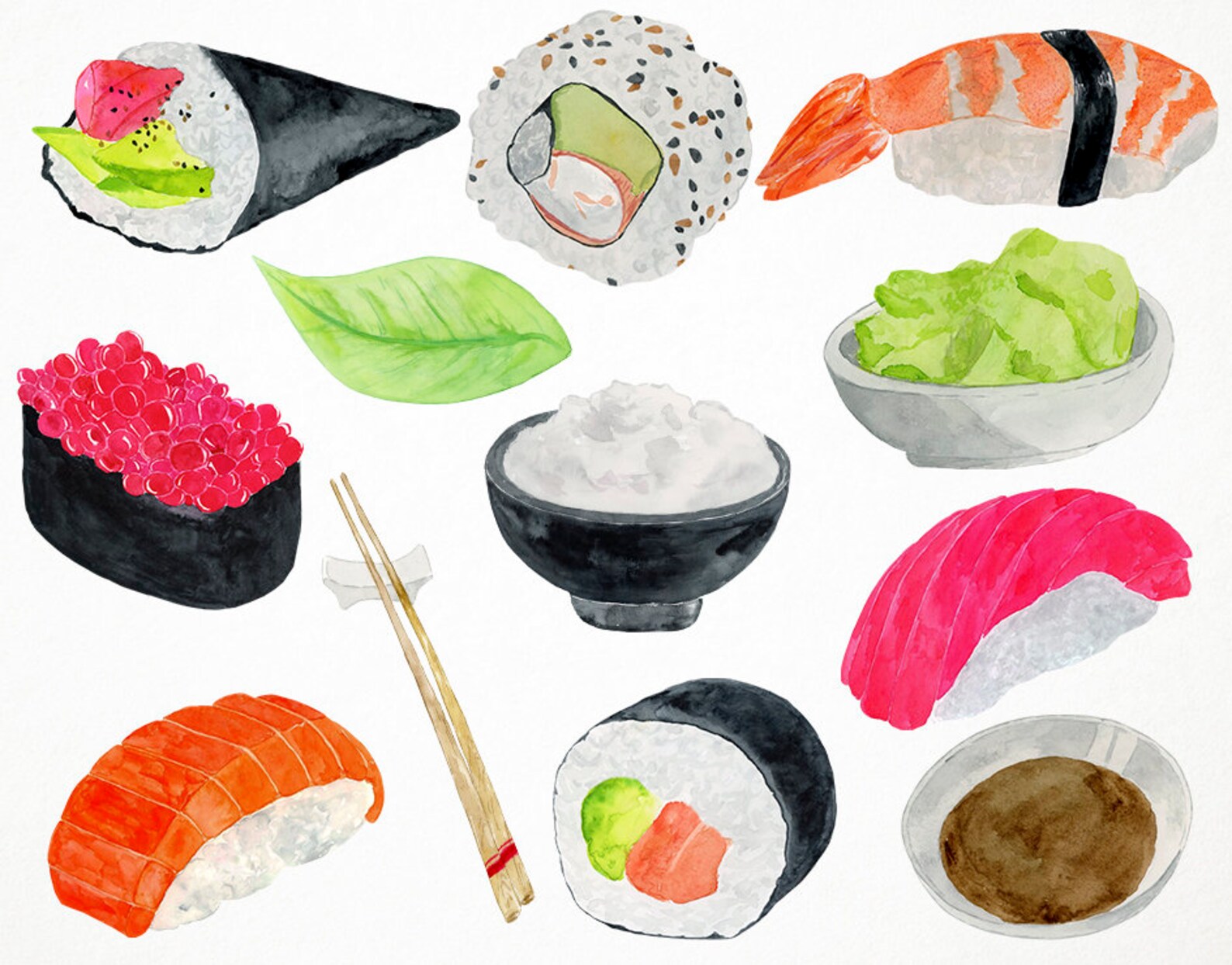 Watercolor Sushi Clipart Asian Clipart Fish Clipart | Etsy