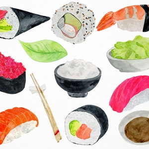 Watercolor Sushi Clipart, Asian Clipart, Fish Clipart, Japanese Clipart ...