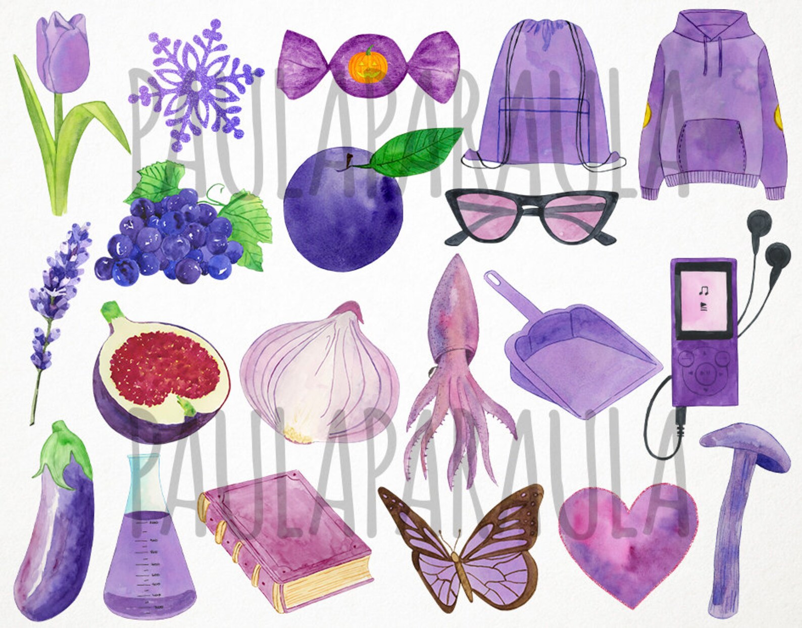 Watercolor Purple Clipart, Purple Color Clipart, Purple Objects Clipart ...