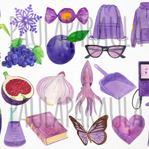 Watercolor Purple Clipart, Purple Color Clipart, Purple Objects Clipart ...
