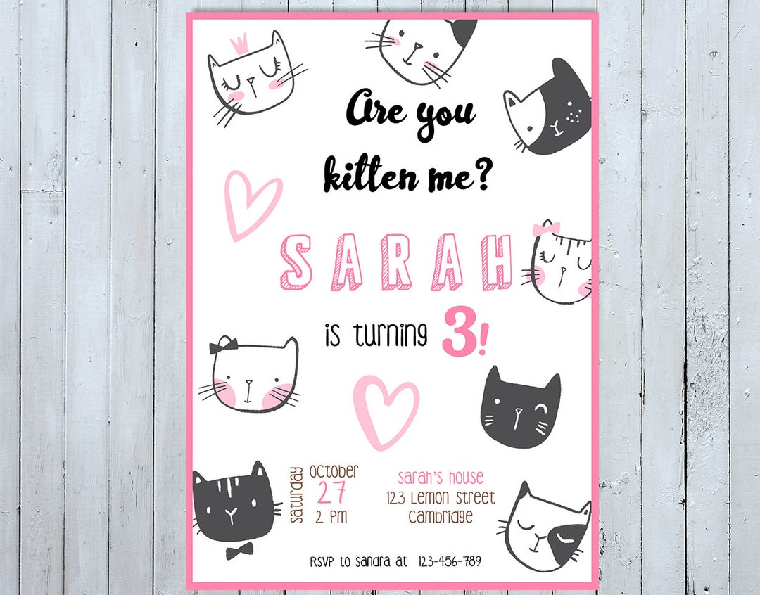 Cat Birthday Invitation, Cat Invitation, Cat Invite, Are You Kitten Me ...