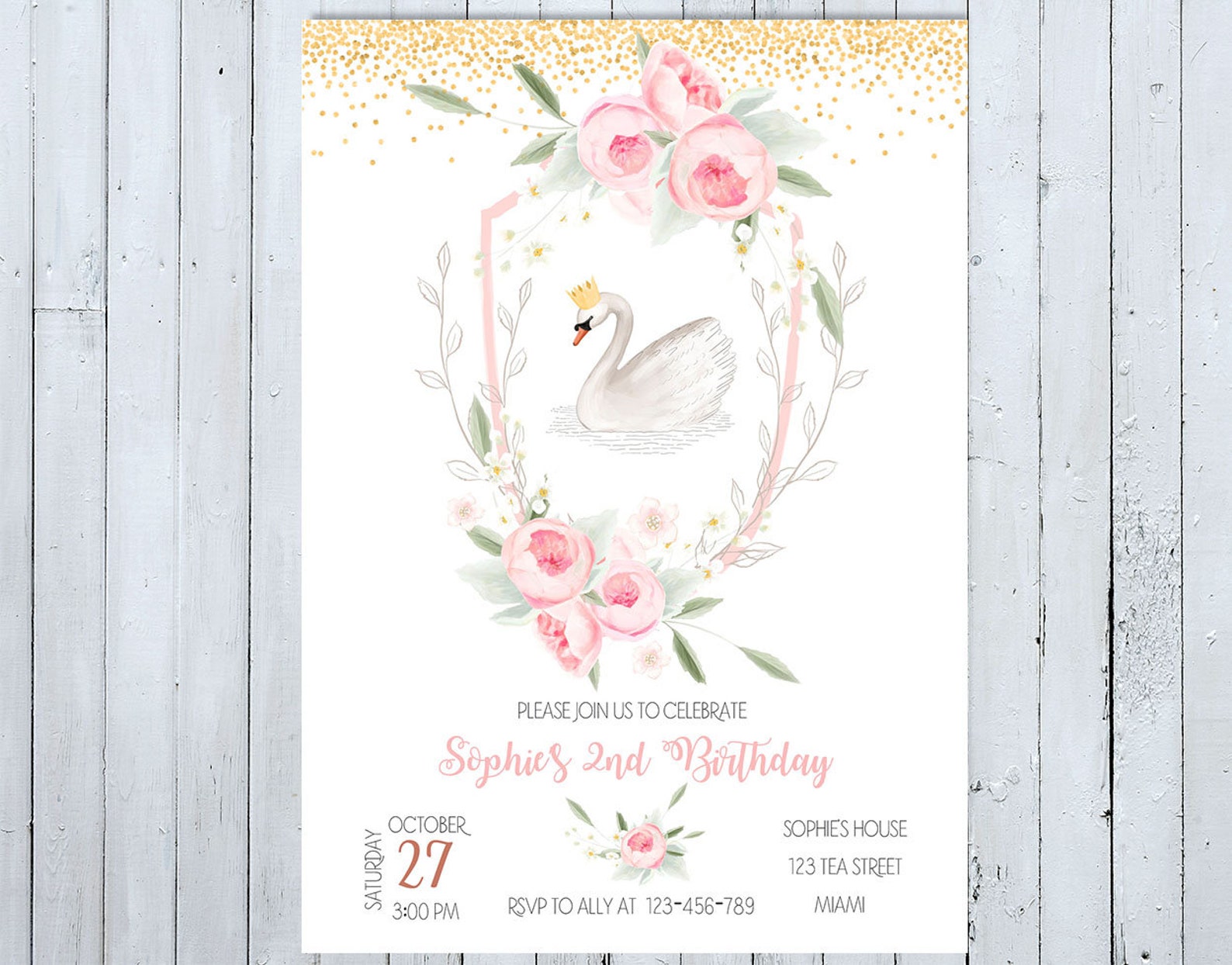 Swan Birthday Invitation, Swan Invitation, Swan Princess Invitation ...
