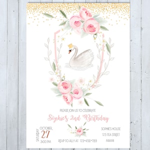 Swan Birthday Invitation, Swan Invitation, Swan Princess Invitation ...
