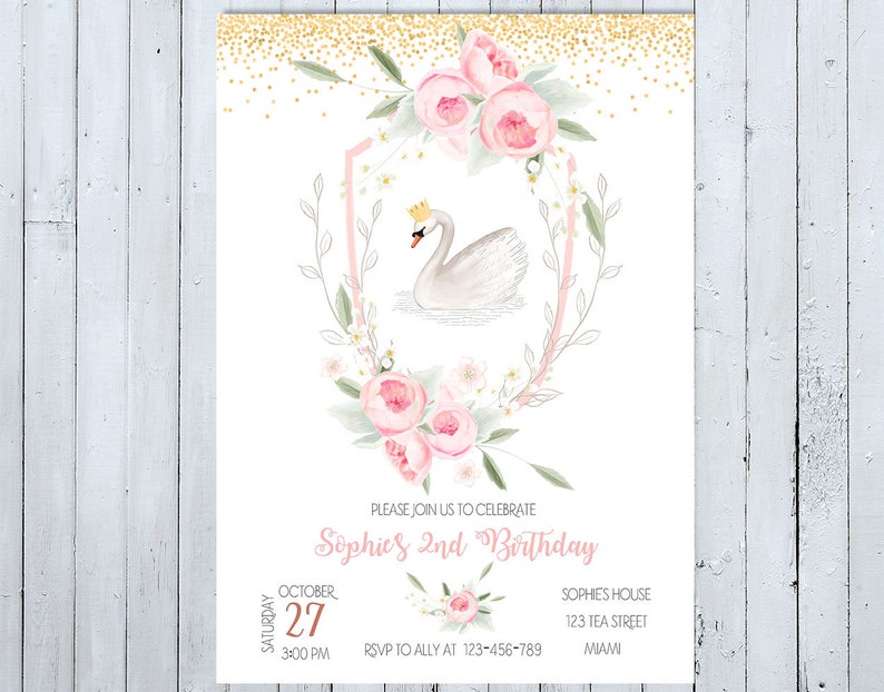Swan Birthday Invitation, Swan Invitation, Swan Princess Invitation ...