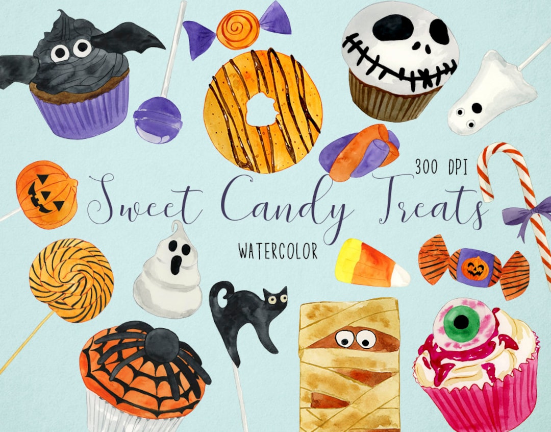 Halloween Clipart Halloween Sweets Clipart Watercolor - Etsy