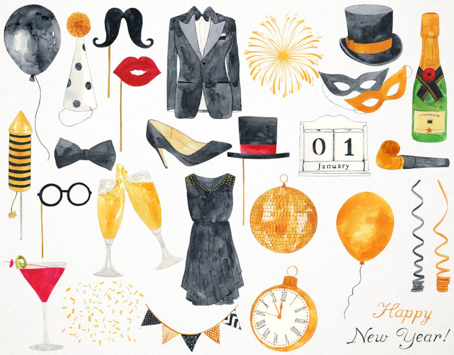 New Years Clipart New Year Clipart Happy New Year Clipart - Etsy