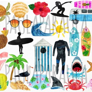 Watercolor Surfing Clipart, Surf Clipart, Surfboard Clipart, Swim ...
