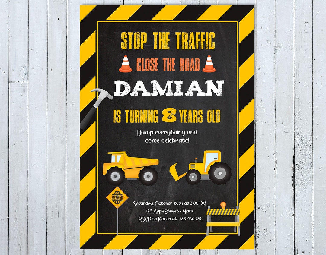 Construction Invitation, Builder Invitation, Truck Invitation, Digger ...