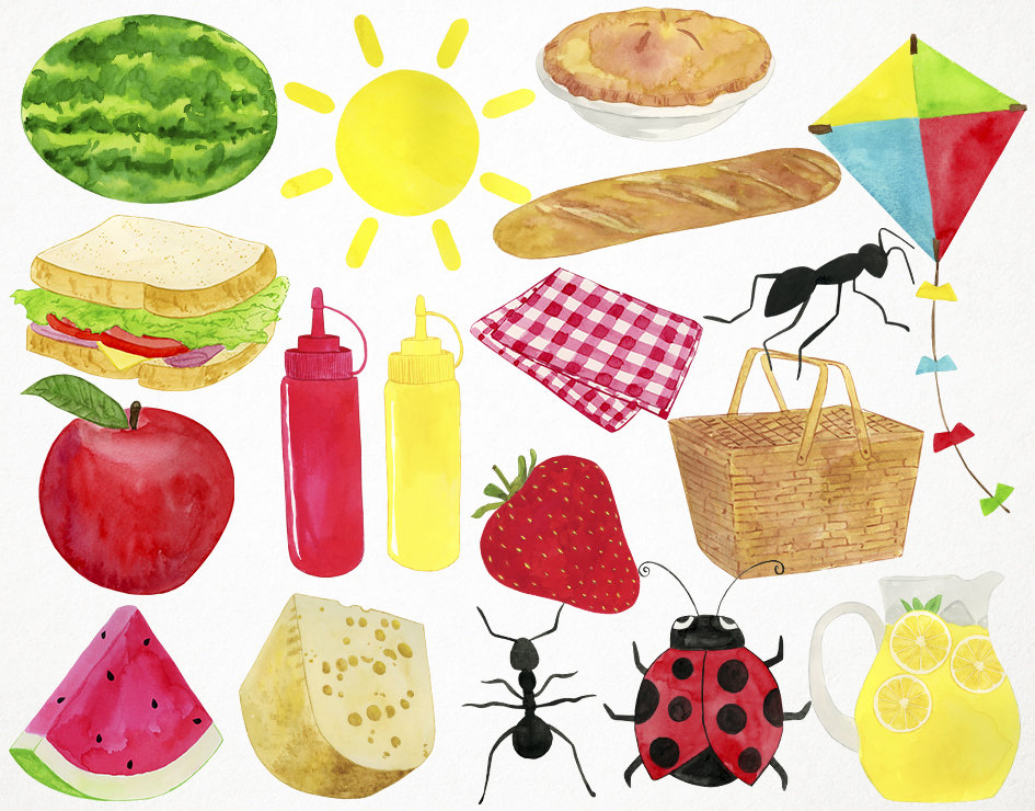 Picnic Clipart Picnic Clip Art Picnic Watercolor Clipart | Etsy