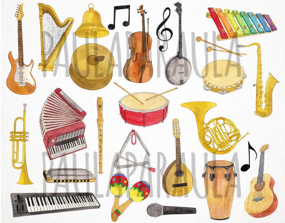 Watercolor Musical Instruments Clipart Music Clipart - Etsy