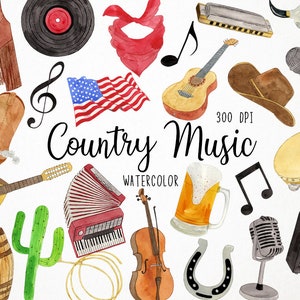 Watercolor Country Music Clipart, Country Clipart, Country Music ...