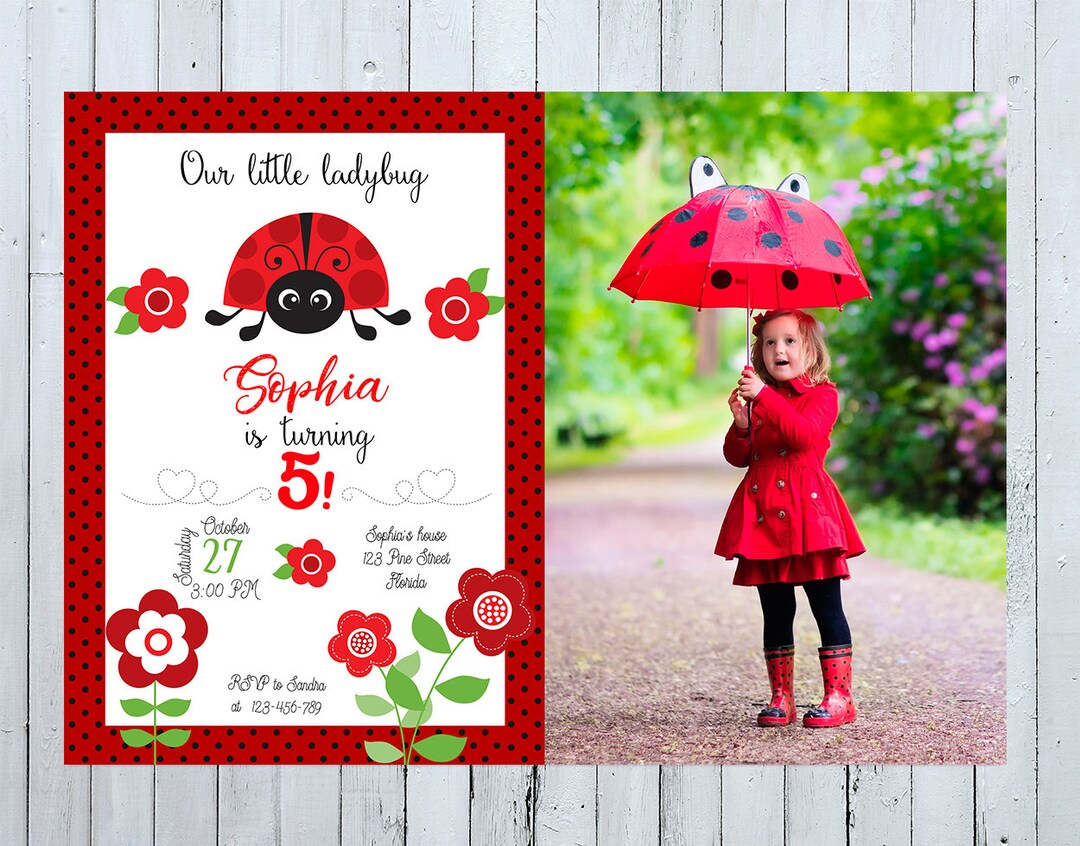 Ladybug Birthday Invitation With Photo, Ladybug Invitation, Ladybug ...