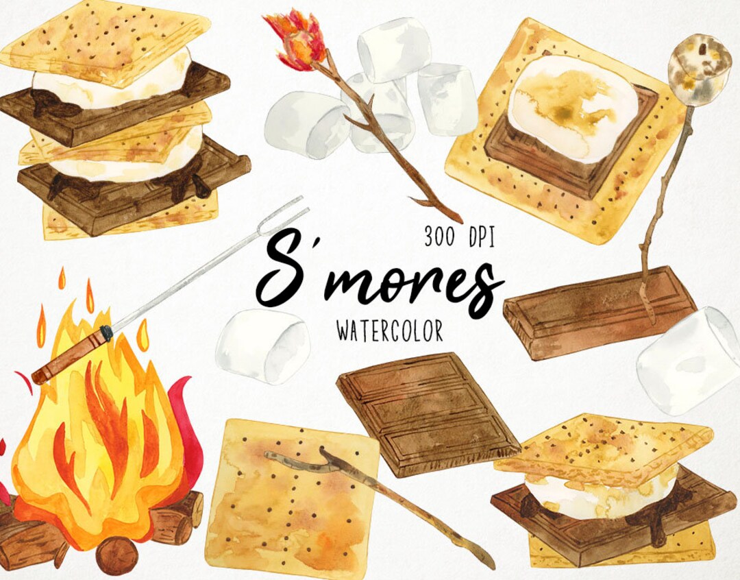 Smores Clipart, Camping Clipart, Campfire Clipart, Watercolor Clipart ...
