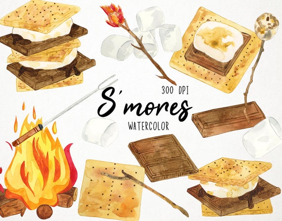 Smores Clipart Camping Clipart Campfire Clipart Watercolor | Etsy UK