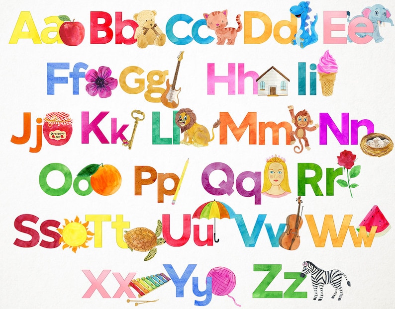 Watercolor Alphabet Clipart Alphabet A-Z Clipart Alphabet - Etsy