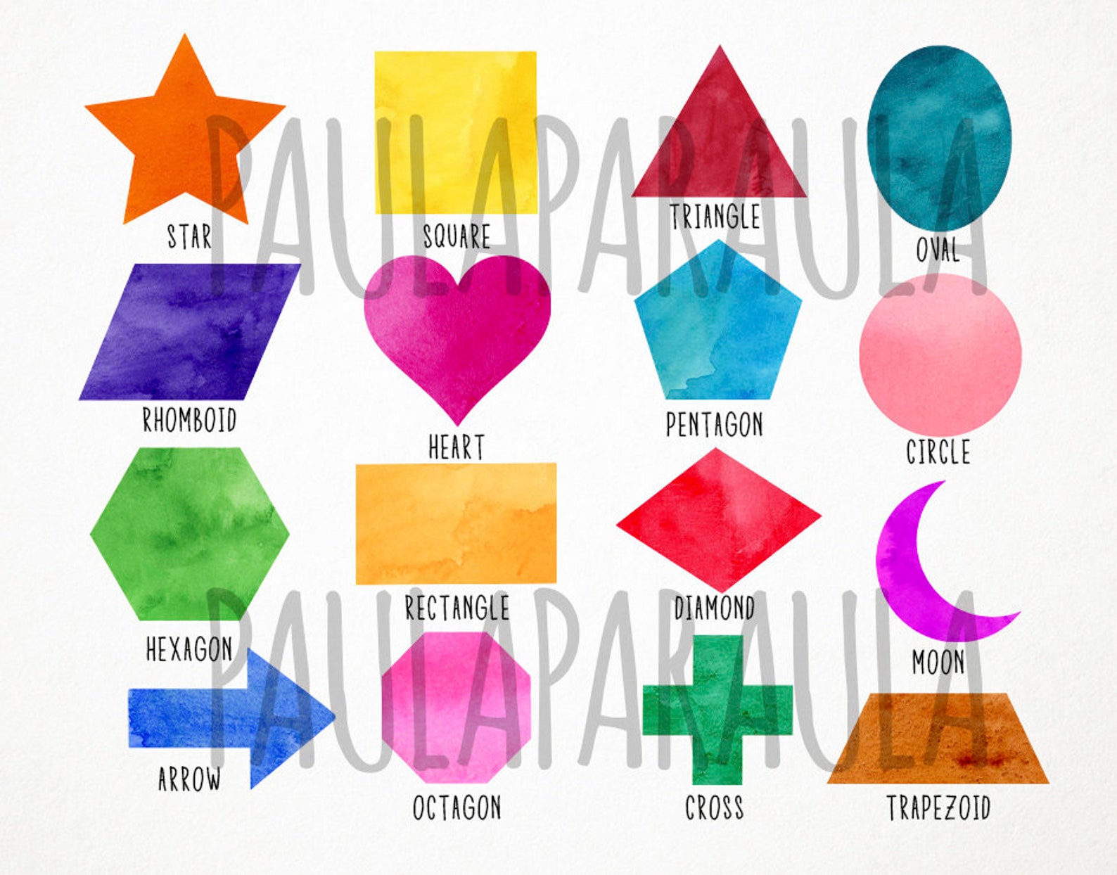 Watercolor 2D Shapes Clipart, Geometrical Clipart, Geometric Shapes ...