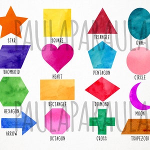 Watercolor 2D Shapes Clipart, Geometrical Clipart, Geometric Shapes ...