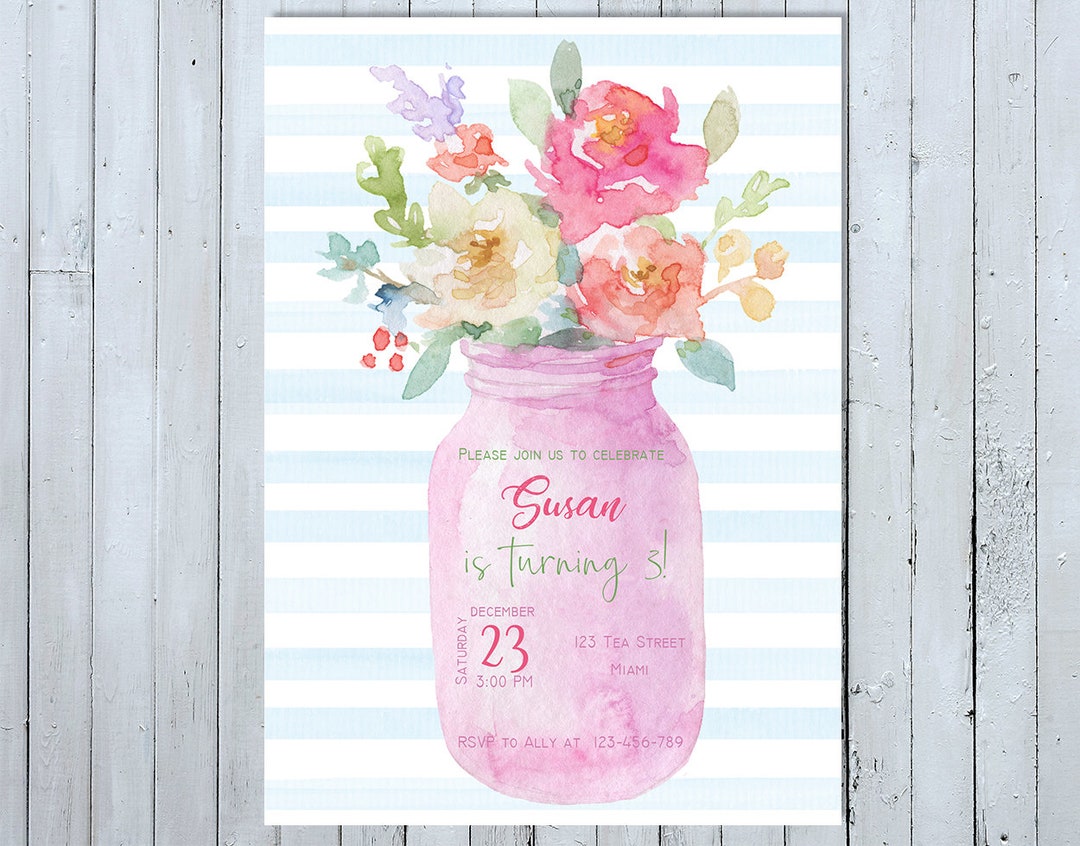Mason Jar Birthday Invitation, Mason Jar Invitation, Mason Jar Invite ...