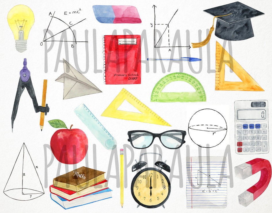 Aquarel Wiskunde Clipart Wiskunde Clipart School Clipart | Etsy
