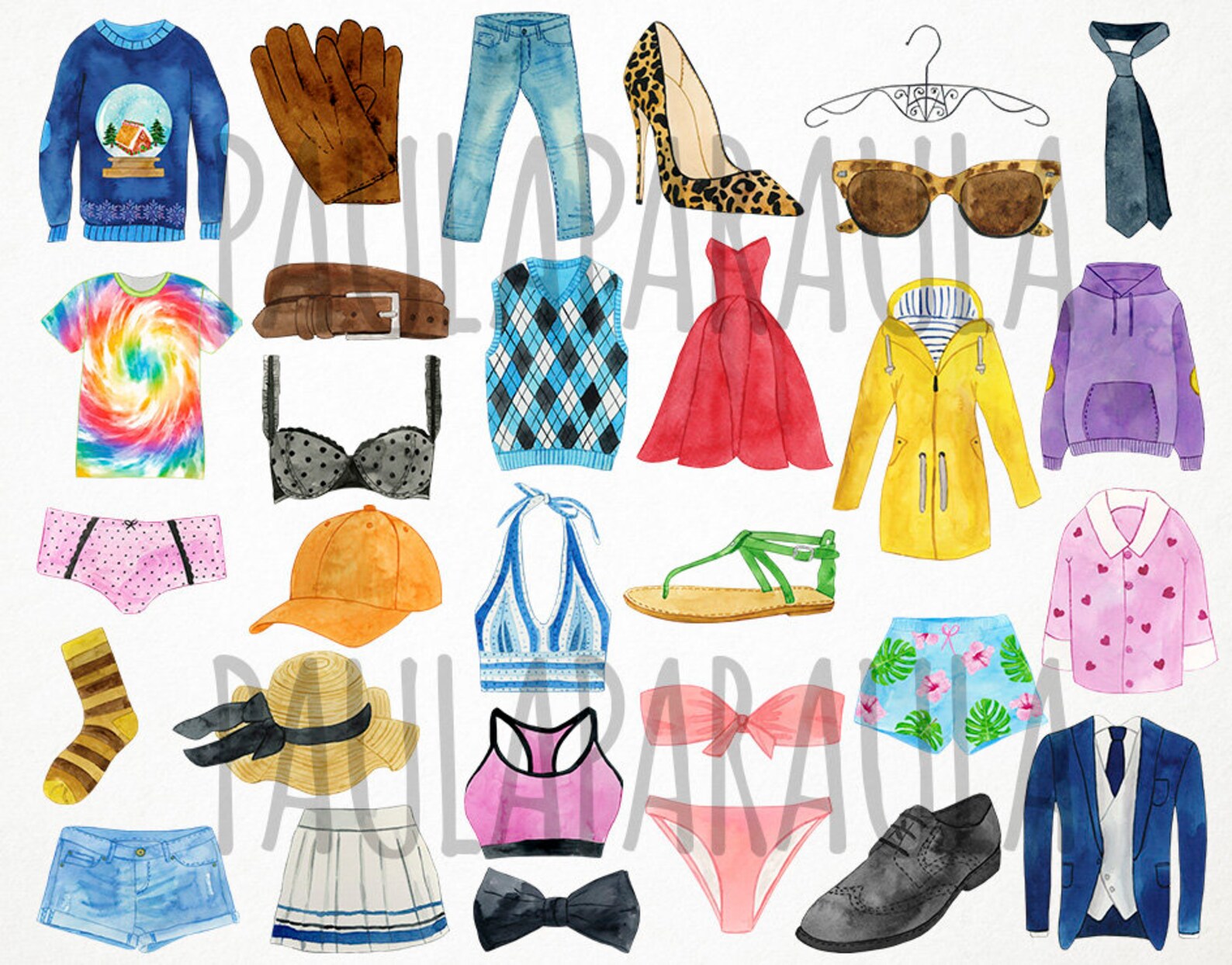 Watercolor Clothes Clipart, Clothing Clipart, Fashion Clipart, Wardrobe ...