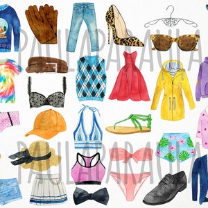 Watercolor Clothes Clipart, Clothing Clipart, Fashion Clipart, Wardrobe ...