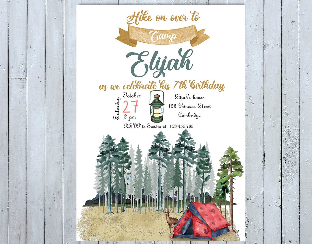 Camping Birthday Invitation, Camping Invitation, Hiking Invitation ...