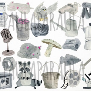 Watercolor Gray Clipart, Gray Color Clipart, Gray Objects Clipart, Gray ...