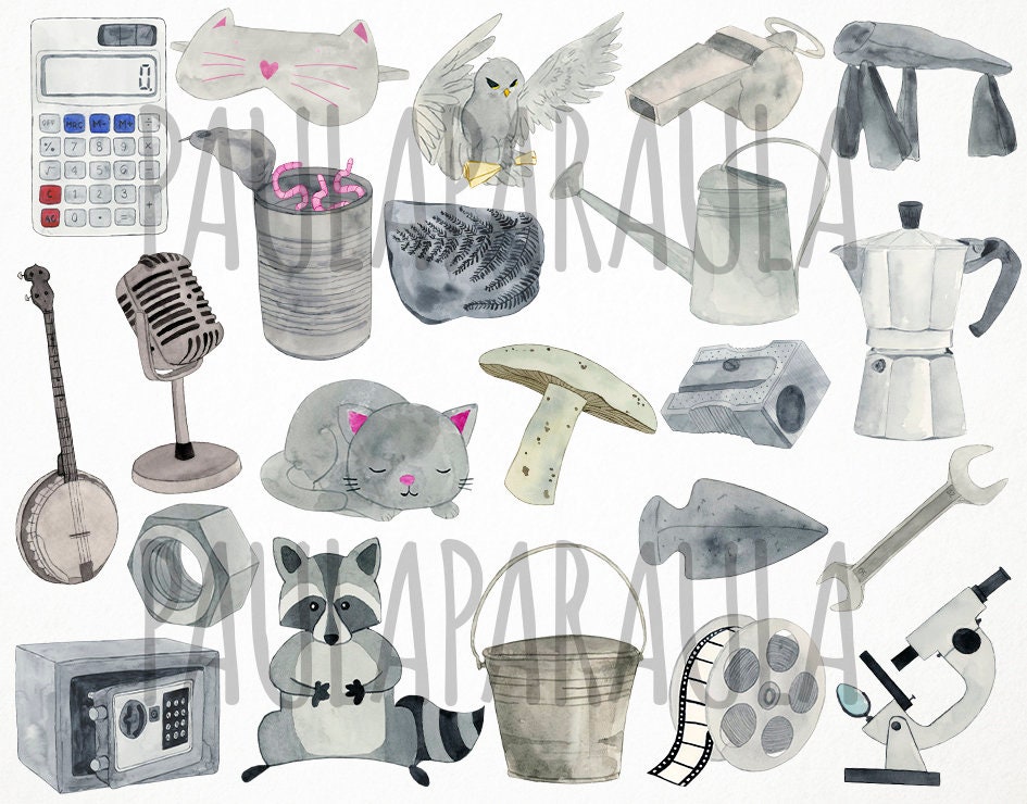 Watercolor Gray Clipart, Gray Color Clipart, Gray Objects Clipart, Gray ...