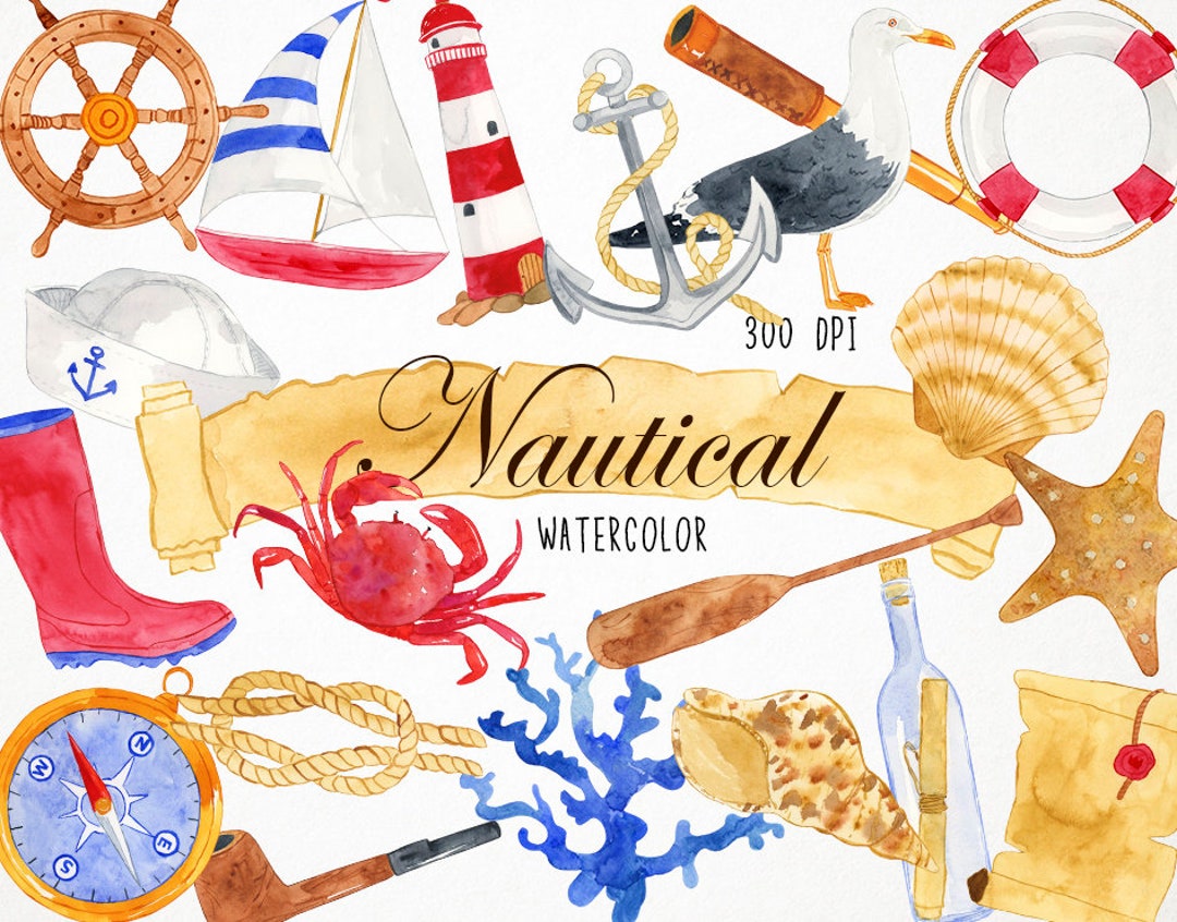 Nautical Clipart, Nautical Watercolor Clipart, Nautical Clip Art ...