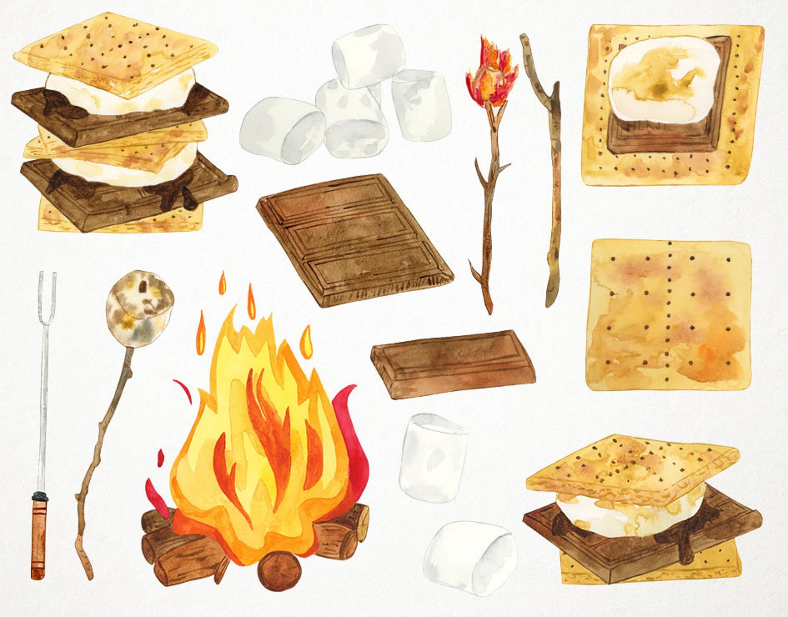 Smores Clipart Camping Clipart Campfire Clipart Watercolor - Etsy Canada