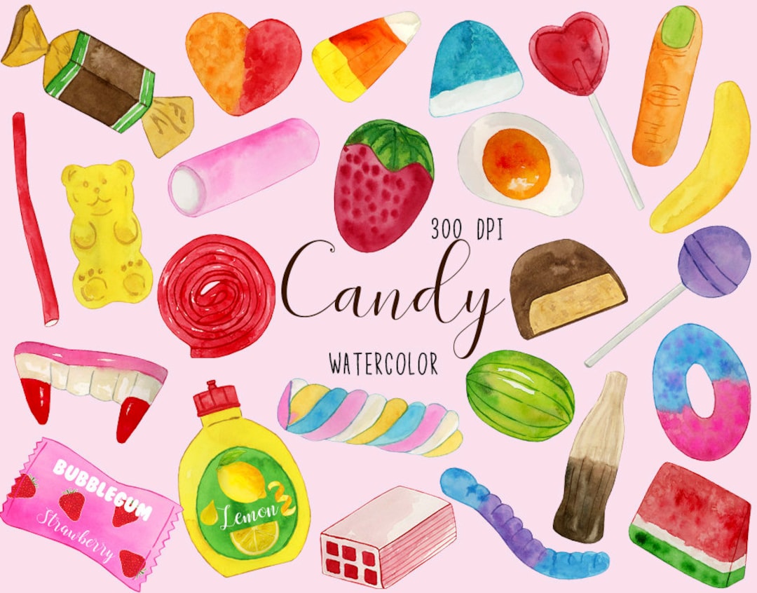Watercolor Candy Clipart, Sweets Clipart, Candy Shop Clipart, Gumdrops ...