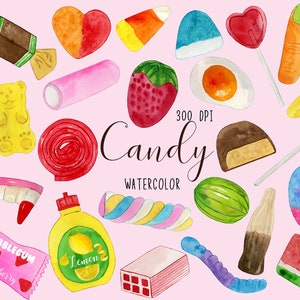 Watercolor Candy Clipart, Sweets Clipart, Candy Shop Clipart, Gumdrops ...