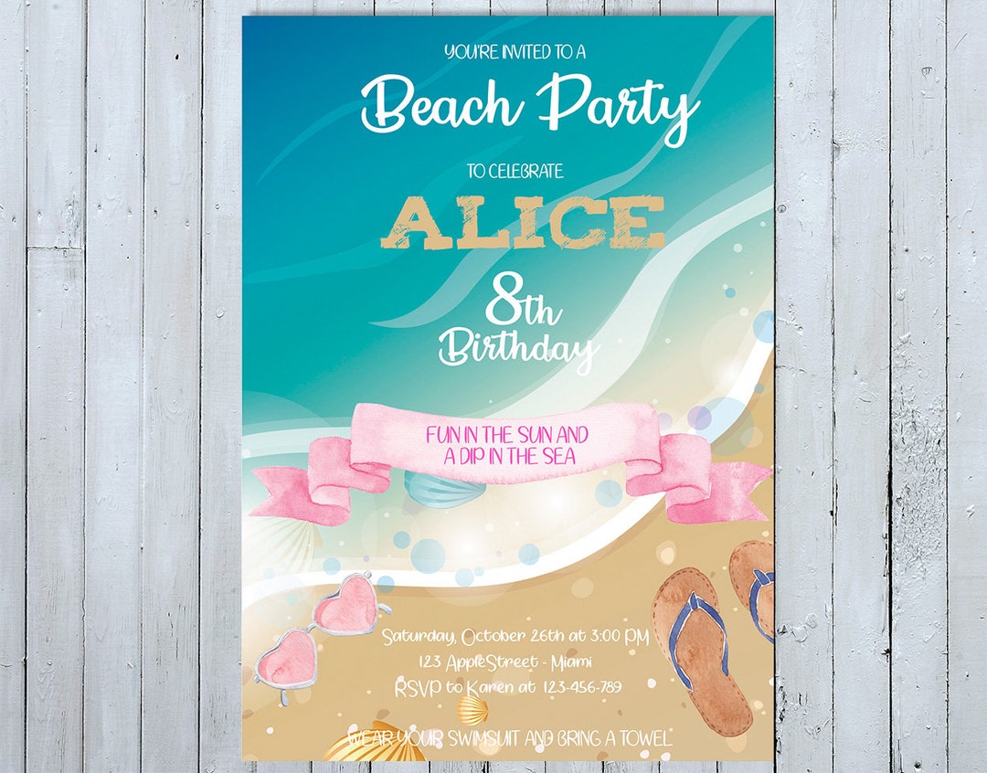 Beach Birthday Party Invitation, Beach Party Invitation, Beach Party ...