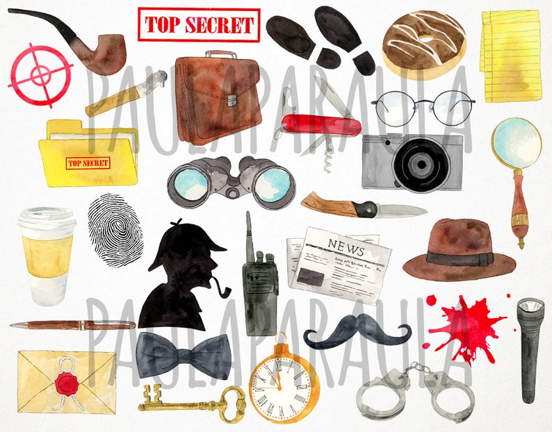Watercolor Detective Clipart, Detective Graphics, Private Investigator ...