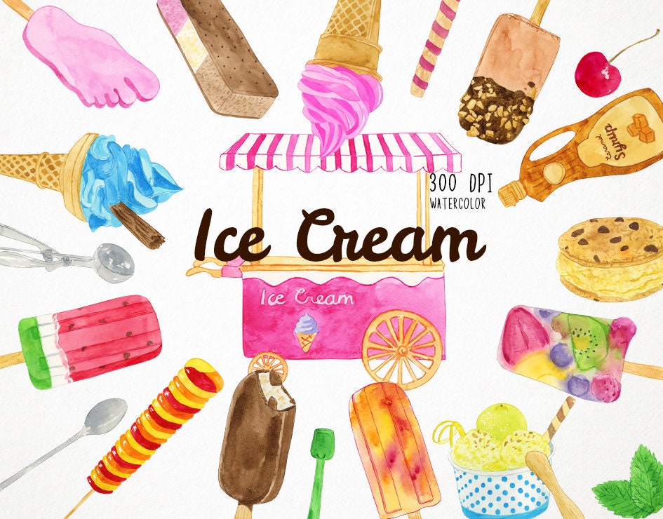 Ice Cream Clipart Popsicle Clipart Watercolor Ice Cream | Etsy