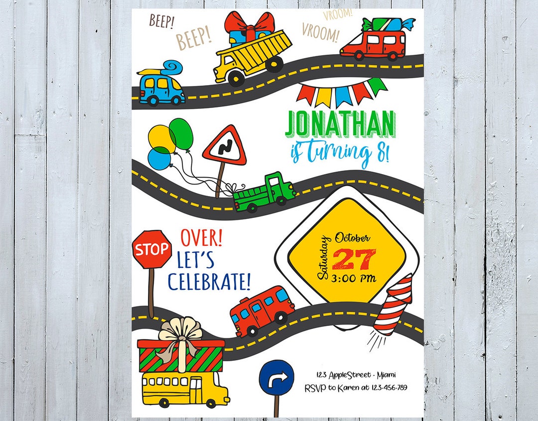 Transport Birthday Invitation, Vehicles Invitation, Driver Invitation ...