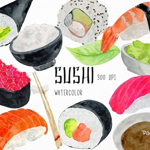 Watercolor Sushi Clipart, Asian Clipart, Fish Clipart, Japanese Clipart ...