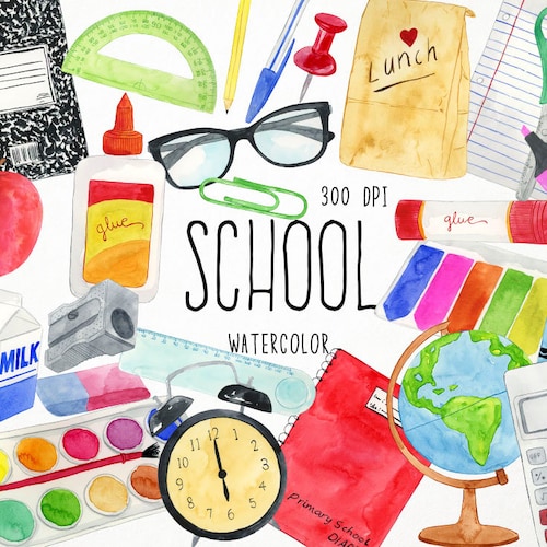 Watercolor School Clipart Teacher Clipart School Clip Art - Etsy