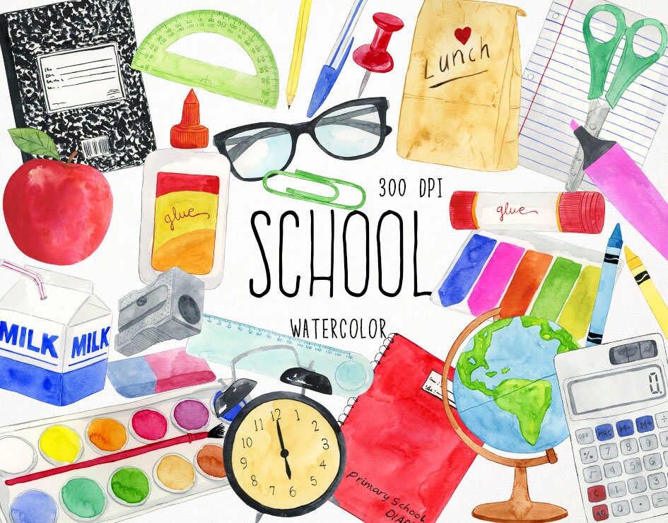 School Clipart Watercolor Clipart Back to School Clipart - Etsy