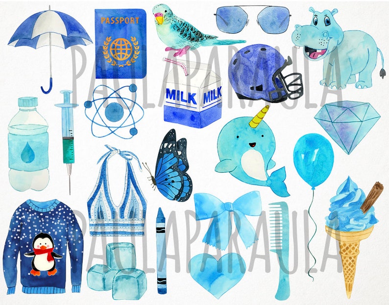Watercolor Blue Clipart Blue Color Clipart Blue Objects - Etsy