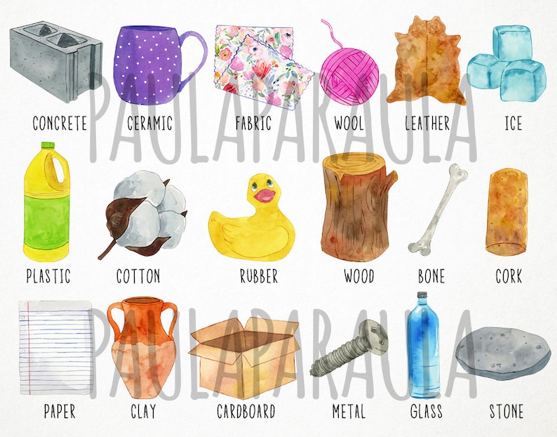 Watercolor Materials Clipart Materials Vocabulary Clipart - Etsy