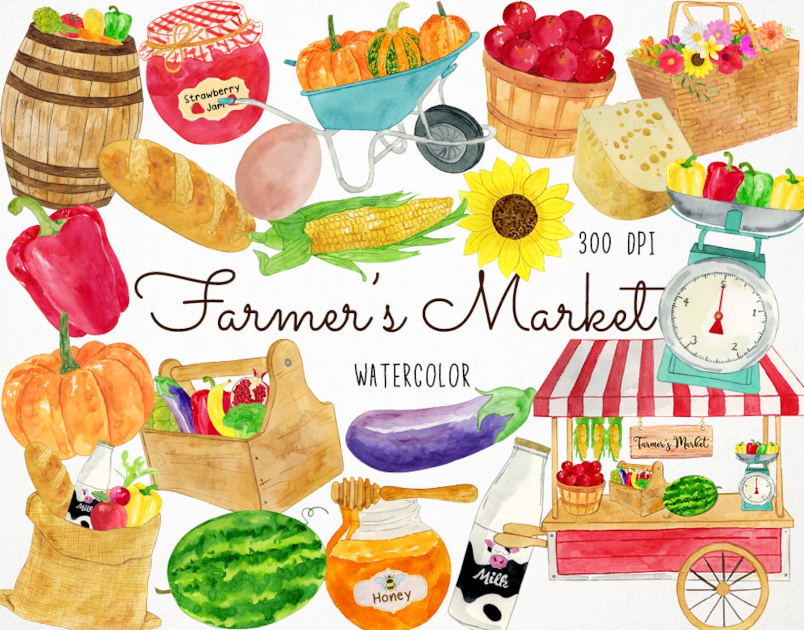 Watercolor Farmers Market Clipart Market Stall Clipart - Etsy