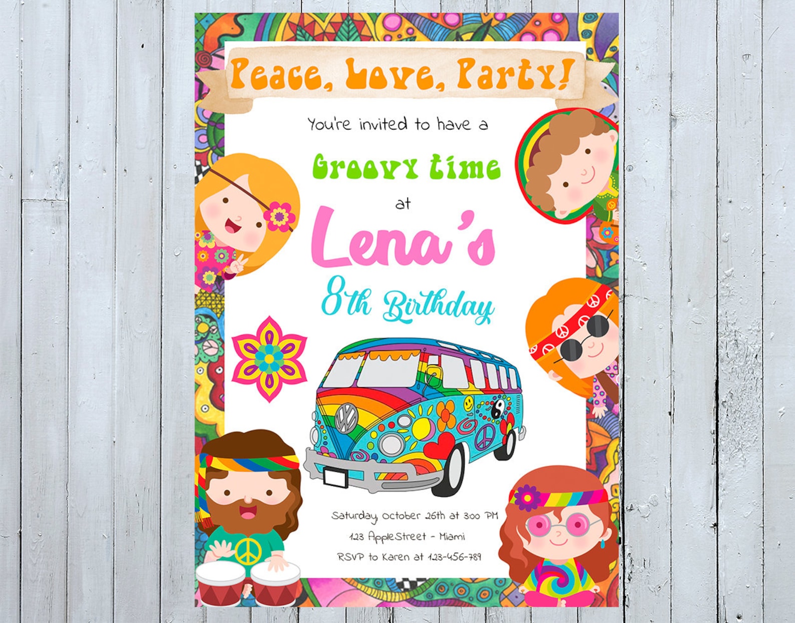 Hippie Invitation Groovy Invitation Peace and Love - Etsy