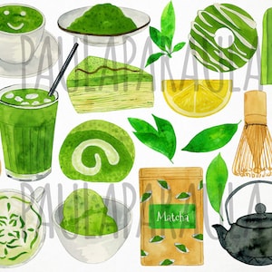 Watercolor Matcha Clipart, Matcha Graphics, Matcha Illustration, Green ...