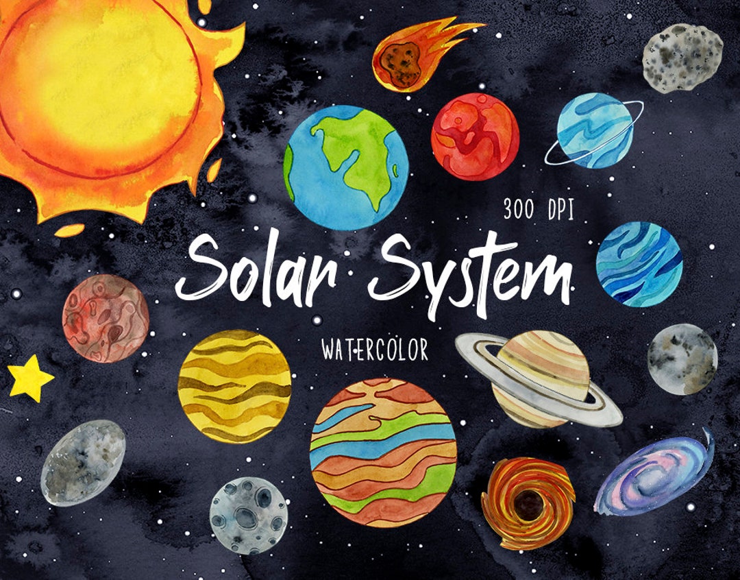 Watercolor Solar System Clipart, Planets Clipart, Astronomy Clipart ...