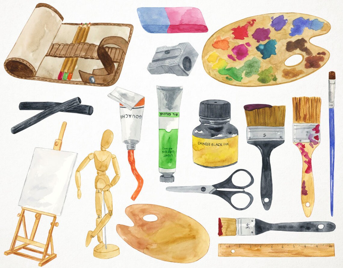 Art Clipart Art Supplies Clipart Watercolor Art Artist - Etsy