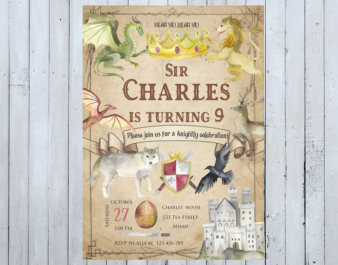 Medieval Birthday Invitation, Knight Invitation, Royal Invitation ...