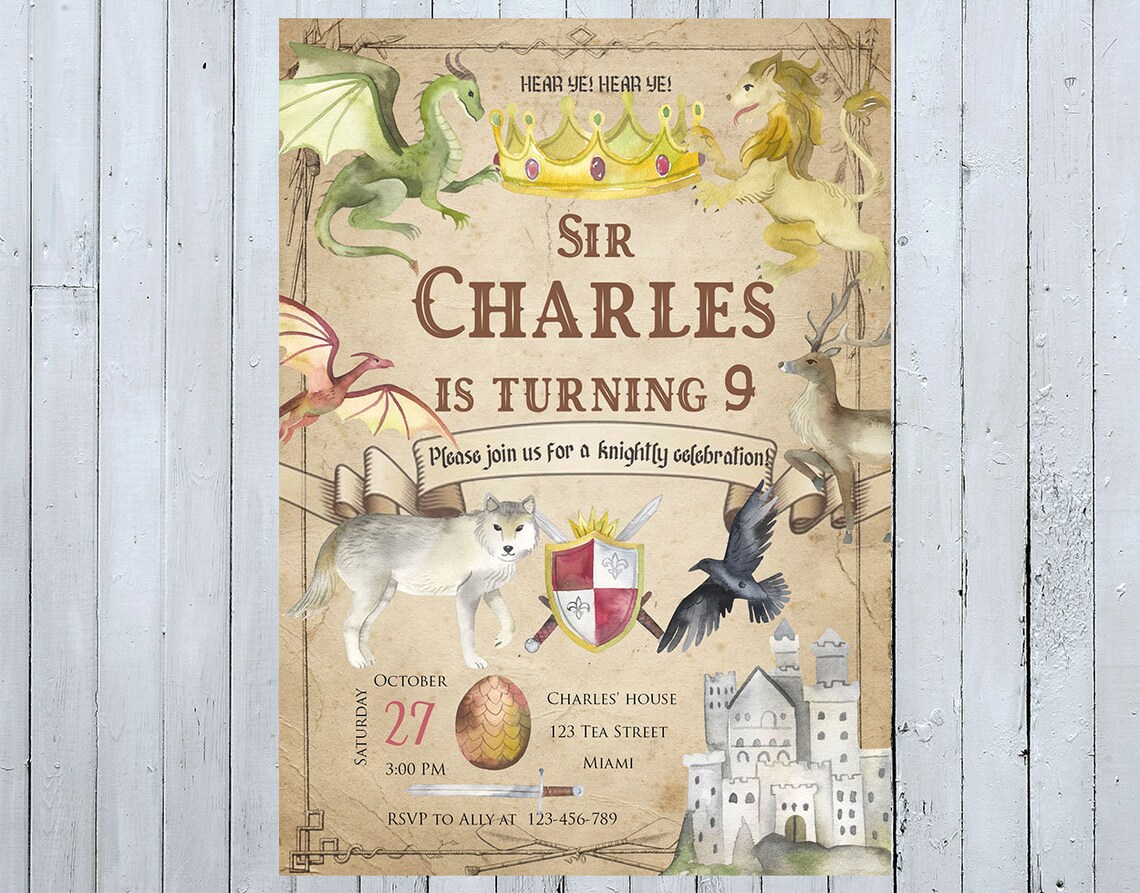 Medieval Birthday Invitation Knight Invitation Royal - Etsy