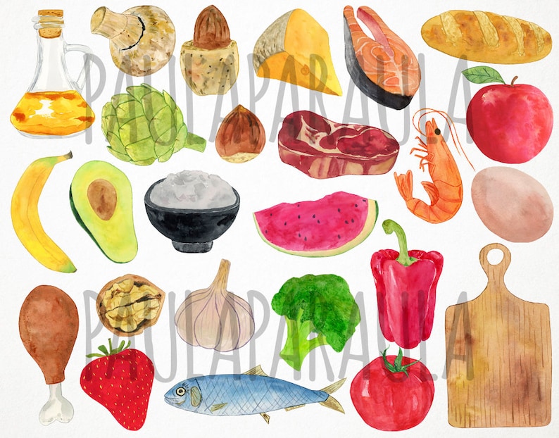 Watercolor Fresh Food Clipart Organic Food Clipart Healthy - Etsy